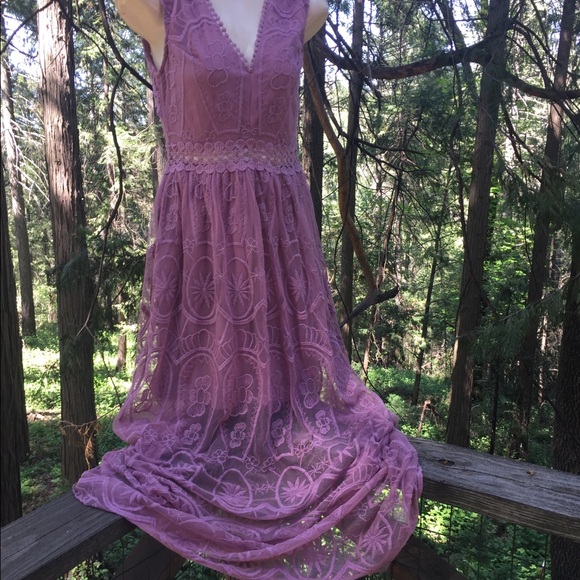 She + Sky | Dresses | She Sky Lilac Stretchy Lace Panel Pastel Maxi ...